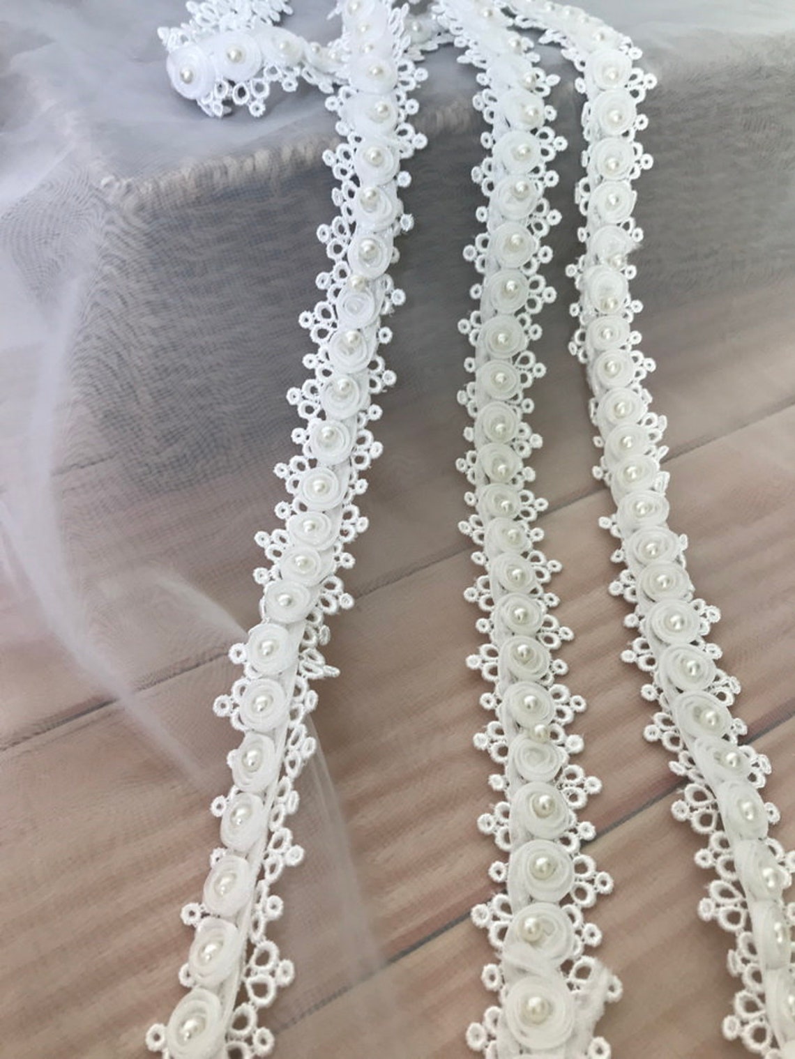 Pearls Lace Trim off White Venice Circle Trim Lace for Headbands, Veils ...