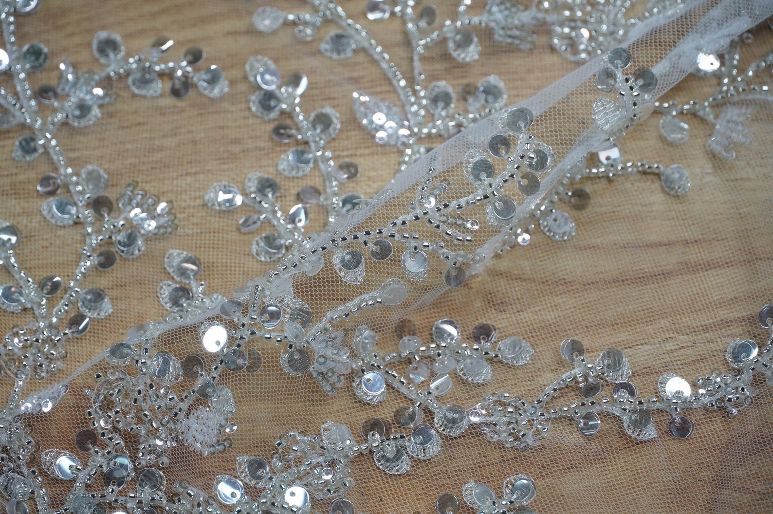 Luxury Bridal Beaded Lace Silver Beads and Sequins Lace Fabric - Etsy