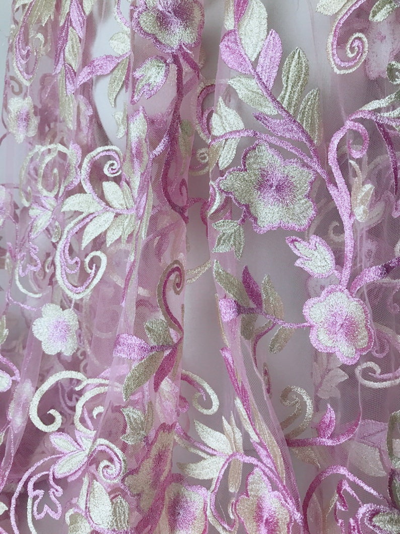 Lavender Fabric Embroidered Floral Lace Fabric in Lavender | Etsy