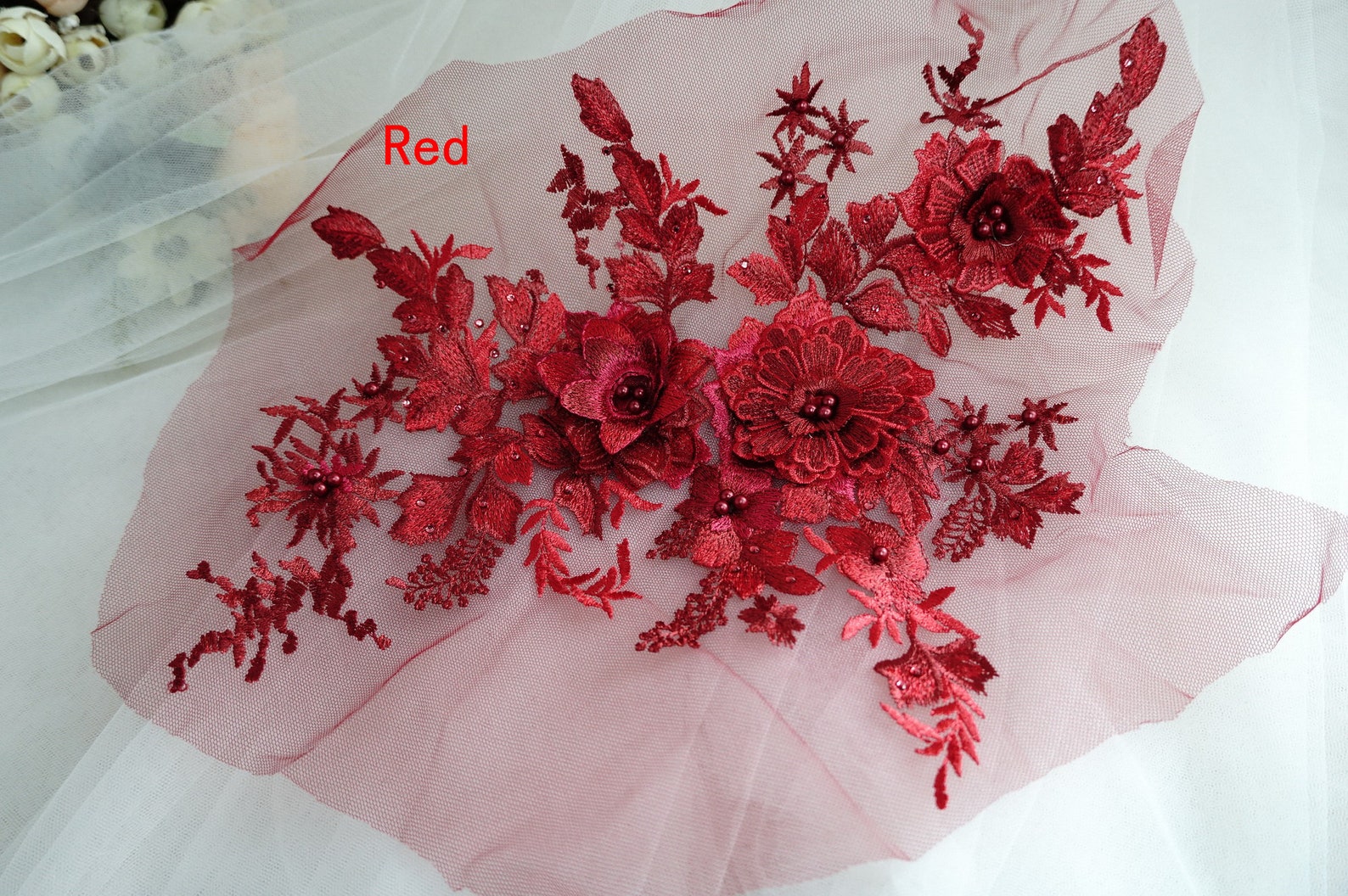 Embroidered 3D Appliques, Ballet Sequin Patch Beaded Flower for Bridal ...
