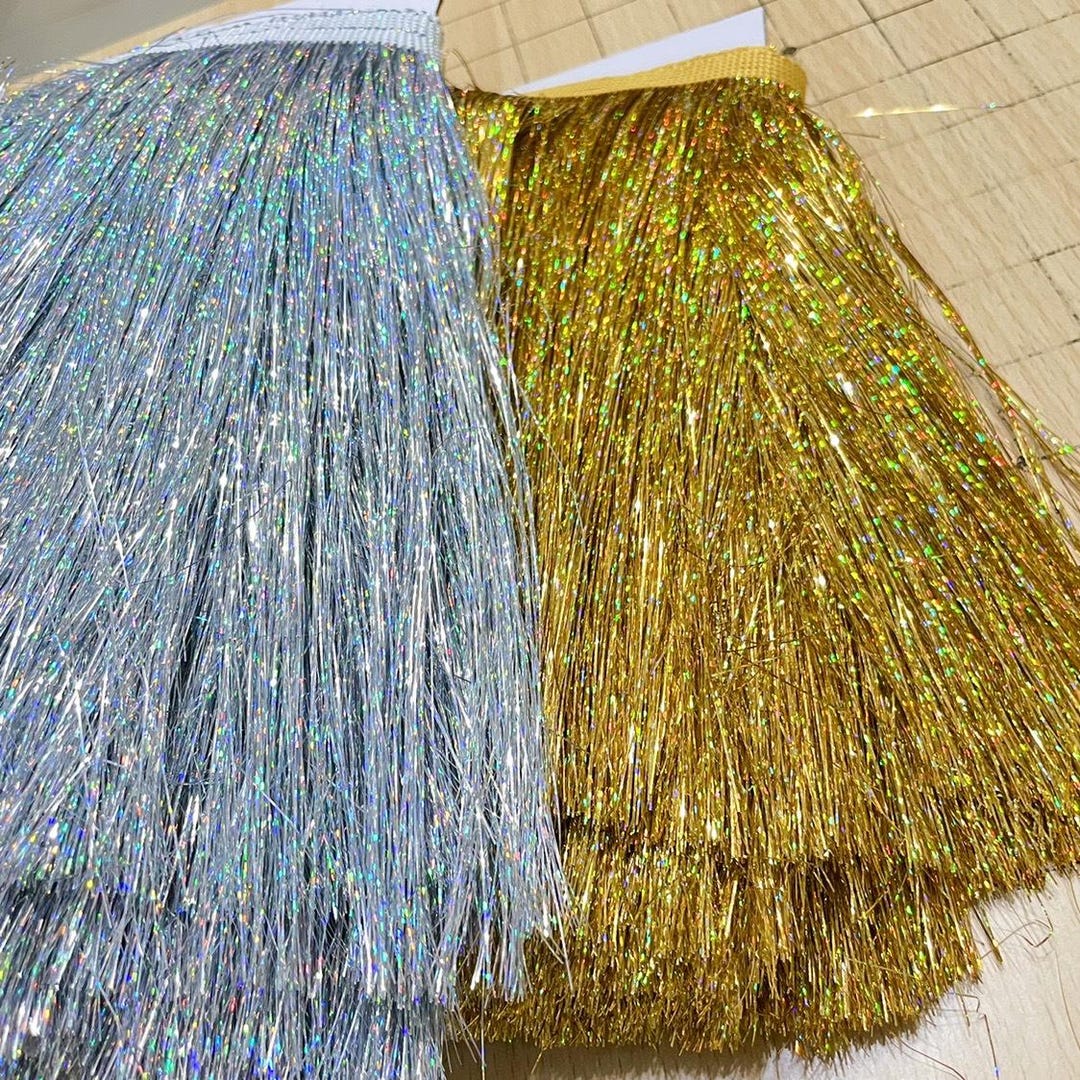 Metallic Fringe Trim, Holographic Silver / Gold Lurex Tassel Trim for ...
