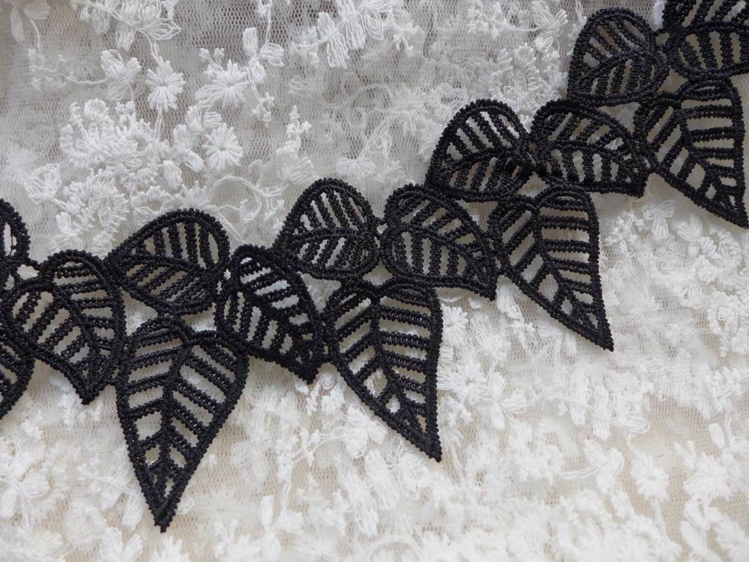 Black Leaf Lace Venice Embroidered Lace Leaves Applique Lace for ...