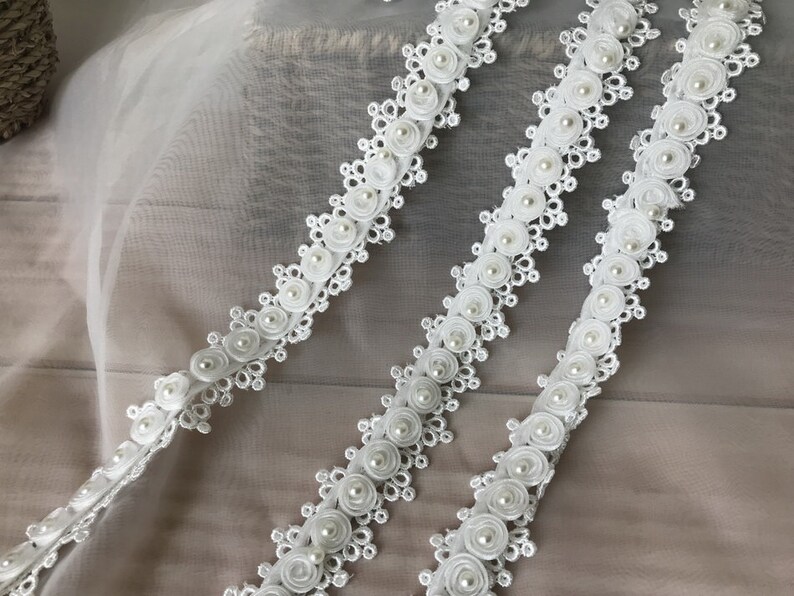 Pearls Lace Trim off White Venice Circle Trim Lace for Headbands, Veils ...