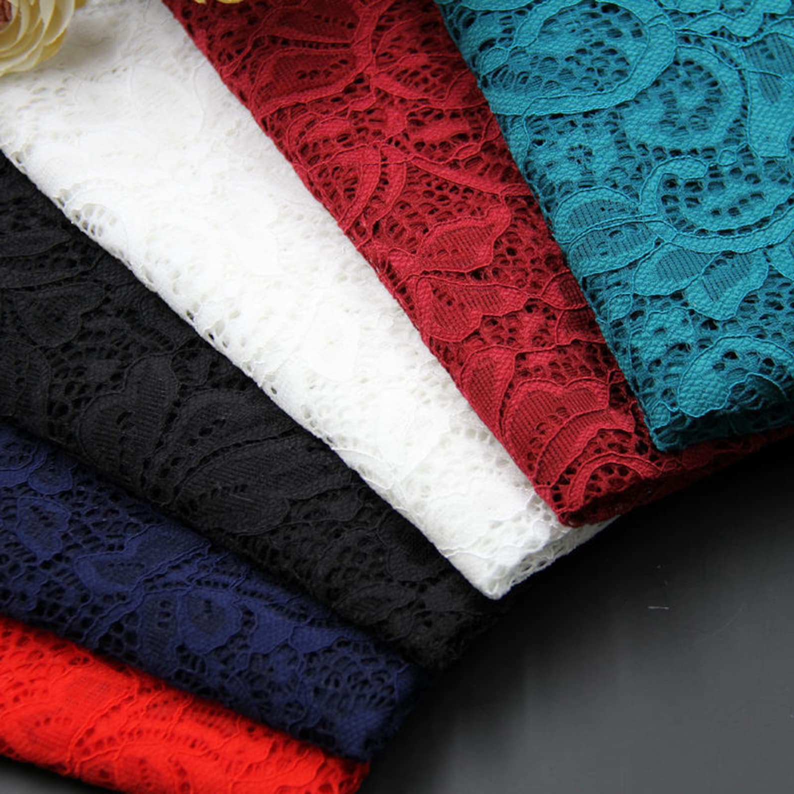 12 Color - Stretch Fabric, 59" Wide Elastic Floral Lace, Evening Dress ...