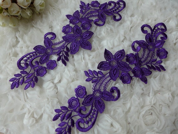 Purple Bridal Floral Applique Pair for Weddings Bridal - Etsy