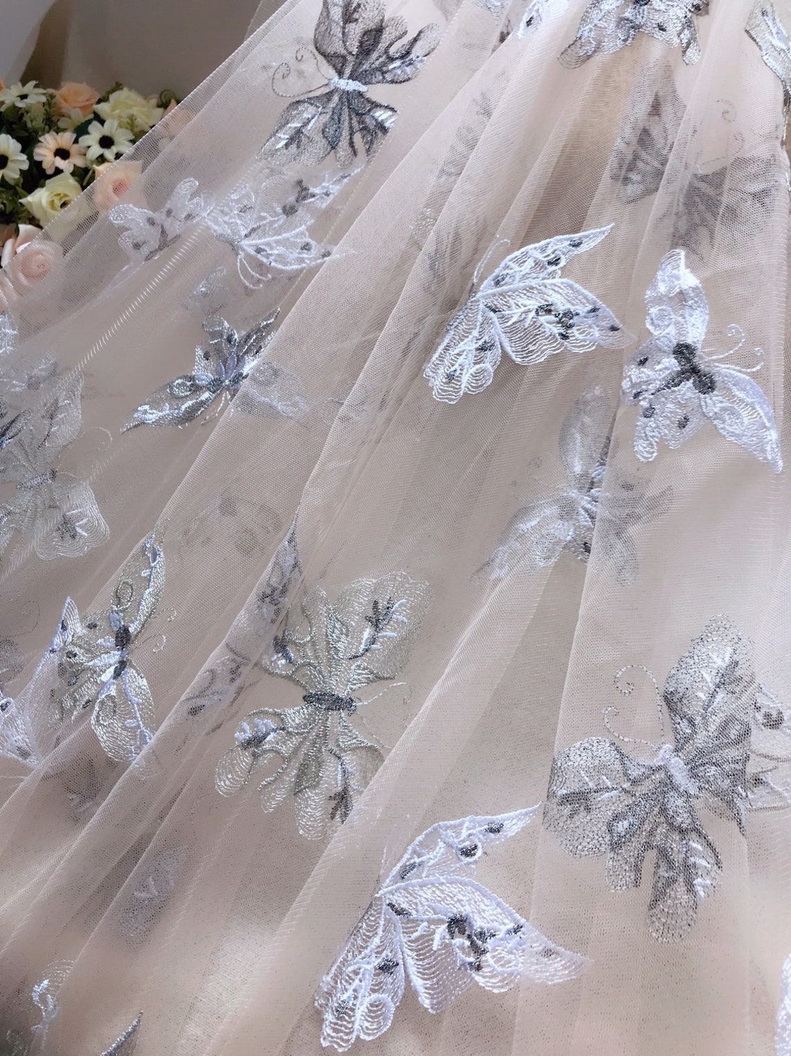 Soft Tulle Fabric Butterfly Tulle Lace Fabric Champagne | Etsy
