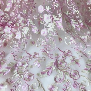 Lavender Fabric Embroidered Floral Lace Fabric in Lavender - Etsy