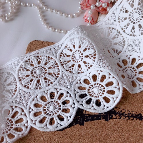 Cotton Lace Trim Wide off White Lace Embroidery Hollowed Out | Etsy