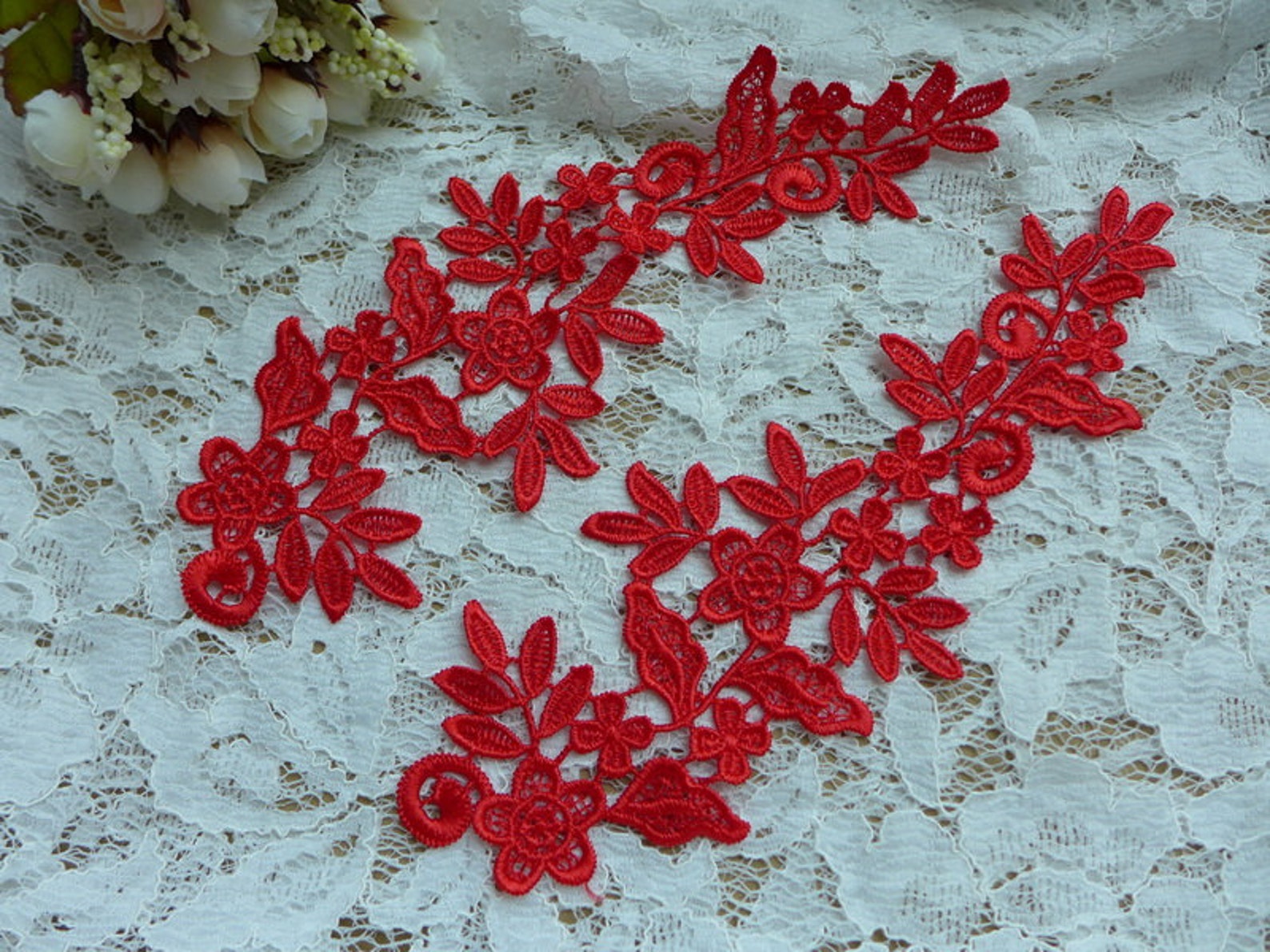 One Pair Red Flower Appliques Lace for Wedding Dress Lace - Etsy