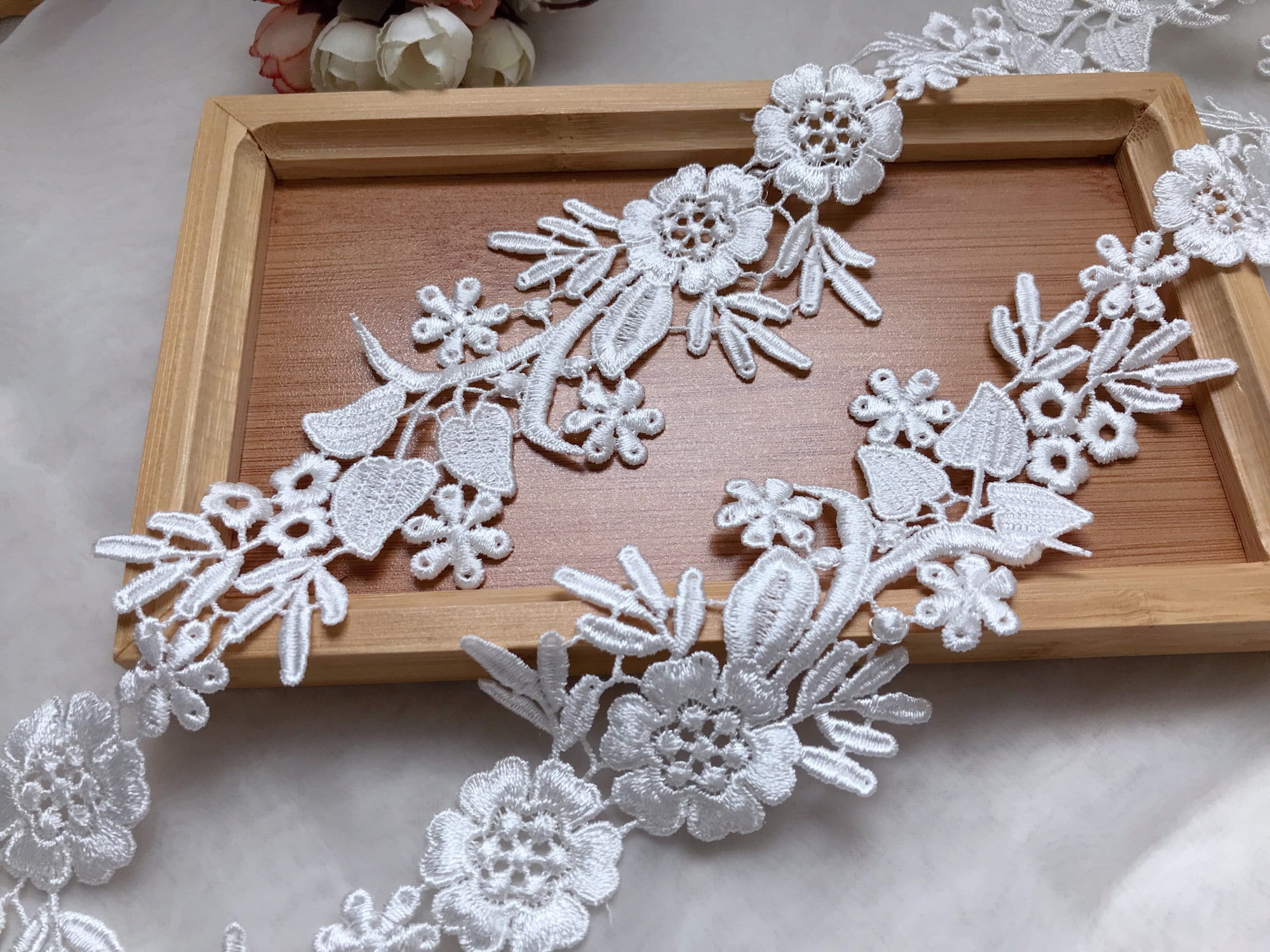 Encaje de flores blancas adorno de encaje de Venecia encaje | Etsy