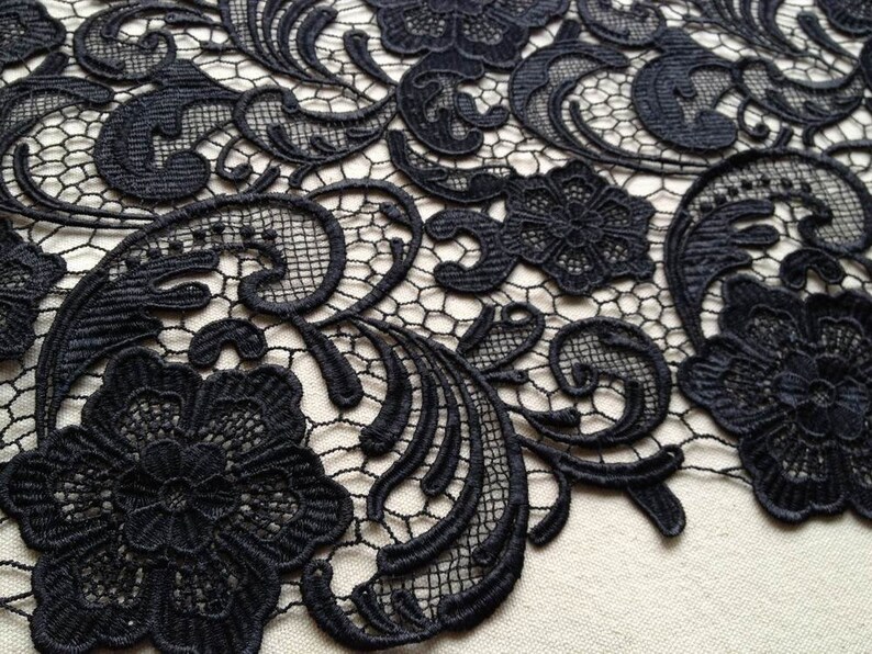 Black Lace Trim Venice Crochet Vintage Florals Hollowed Lace - Etsy