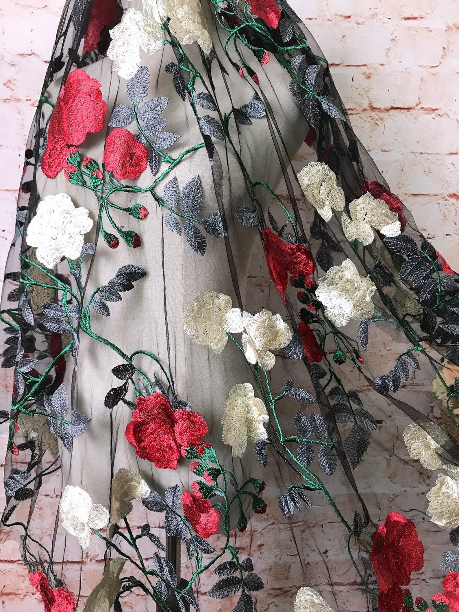 Rose Lace Fabric Multicolor Embroidery Flowers Fabric for | Etsy