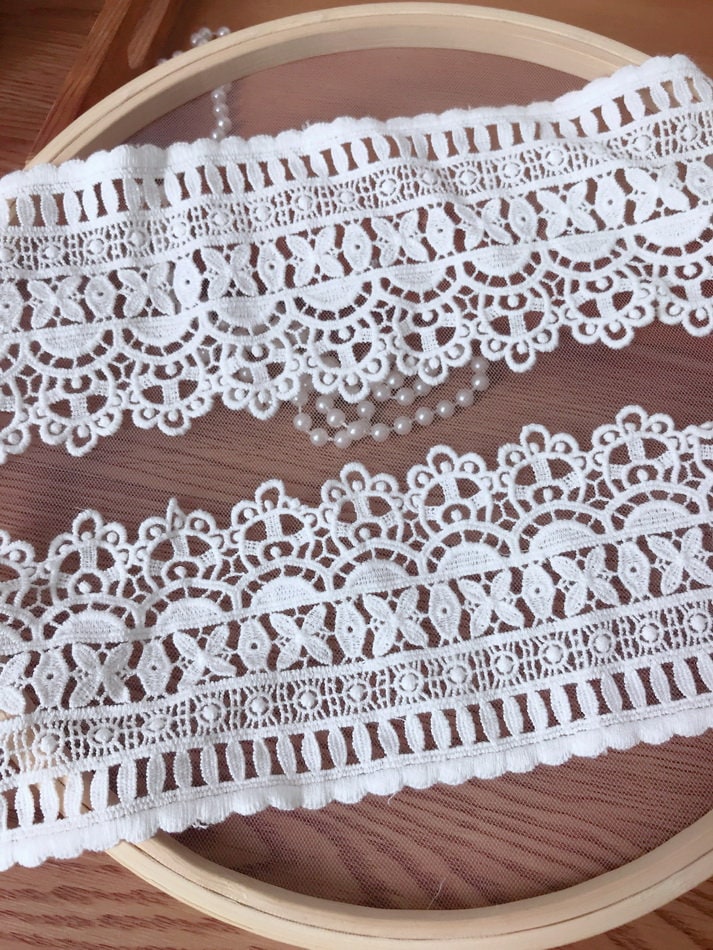 3.4 wide cotton lace off white scalloped lace trim | Etsy