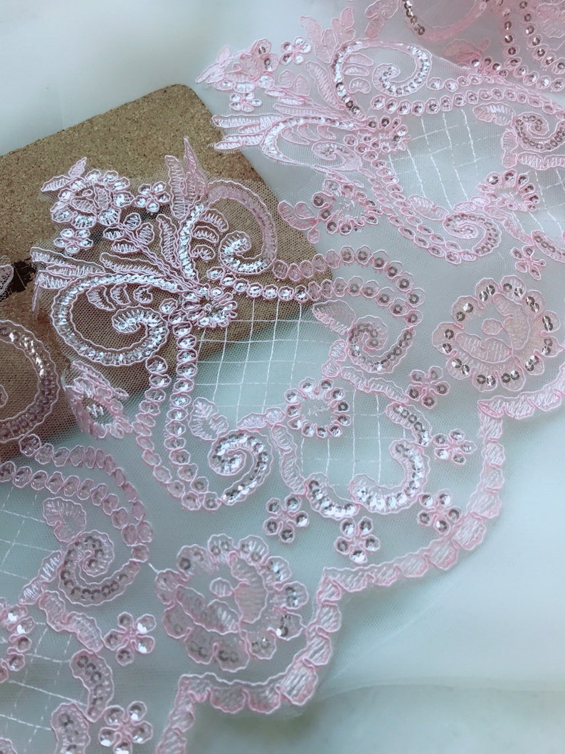 Pink Lace Trim Retro Scalloped Sequins Lace Alencon Corded - Etsy