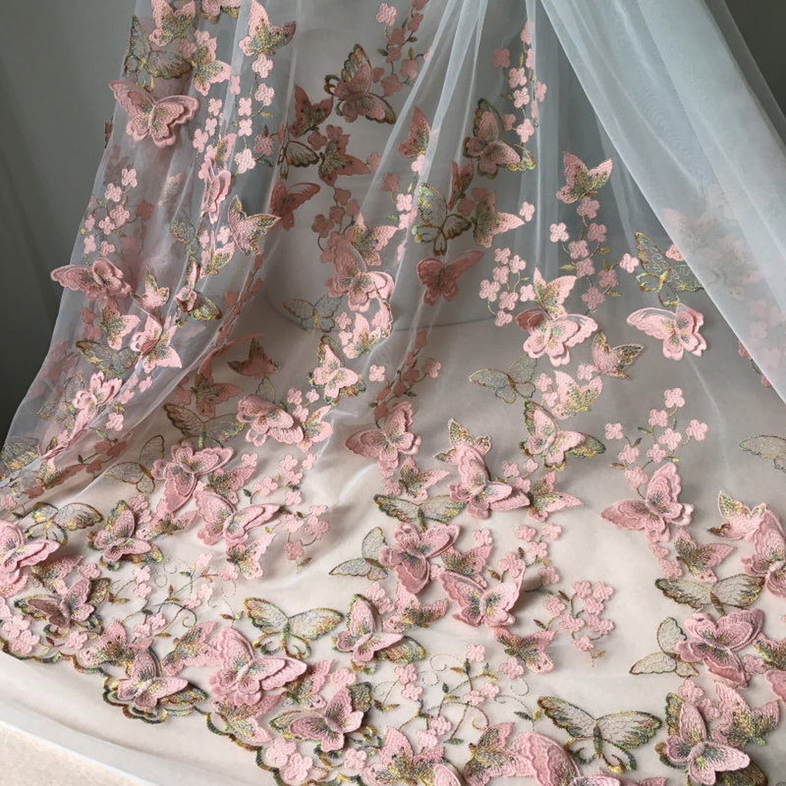 Pink and Multi-colored Gold Thread Butterfly Applique - Etsy