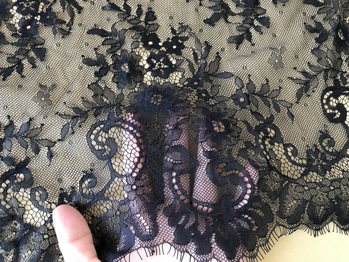 Black Lace Scalloped Lace Trim French Chantilly Floral Lace - Etsy
