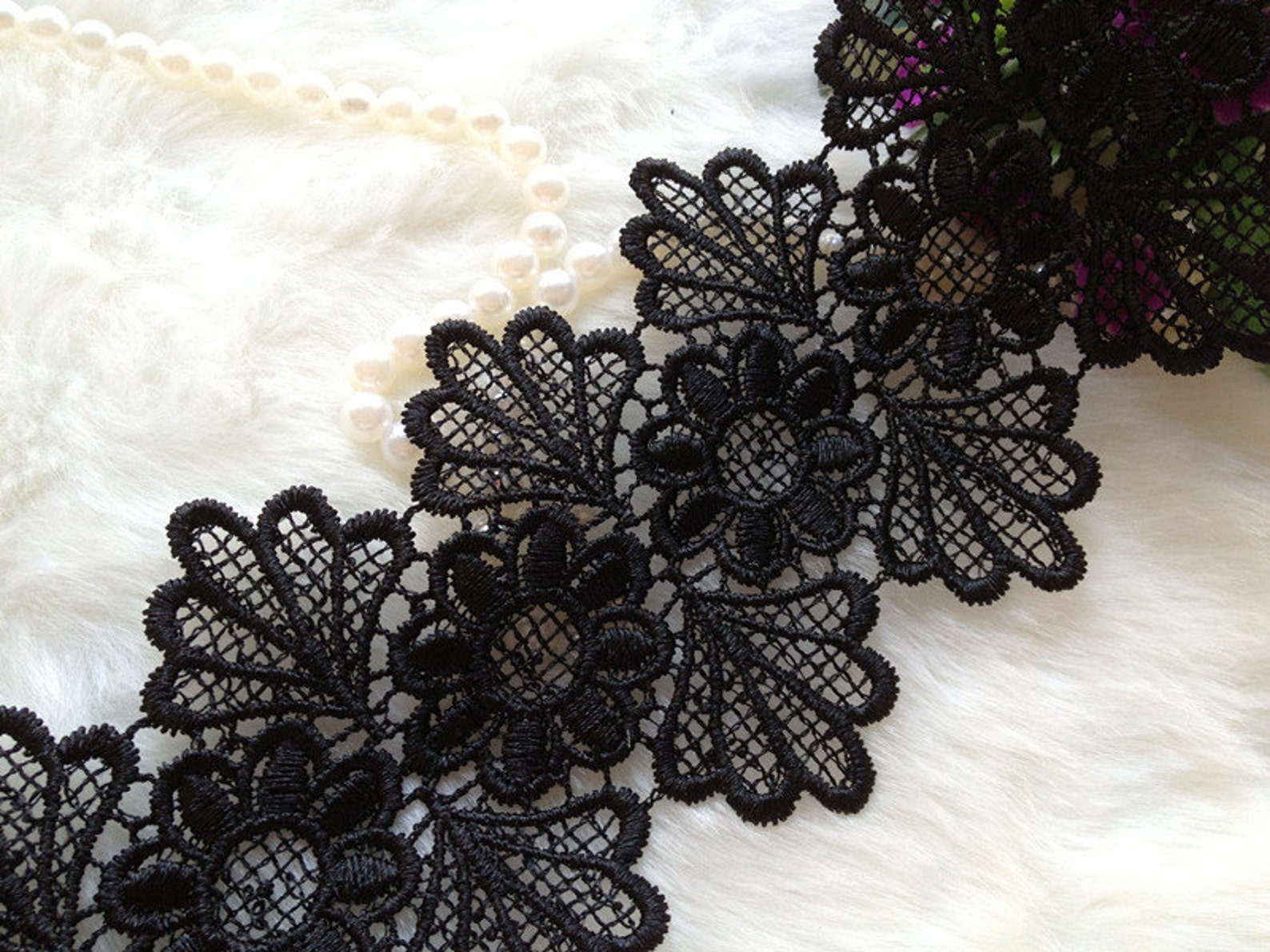 Black Lace Trim Vintage Lace Black Venice Lace Trim - Etsy