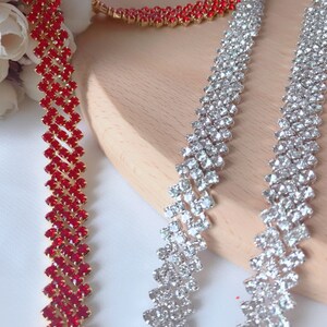 Red / Silver Rhinestone Trim by the Yard, Rhinestone Belt Trim ...