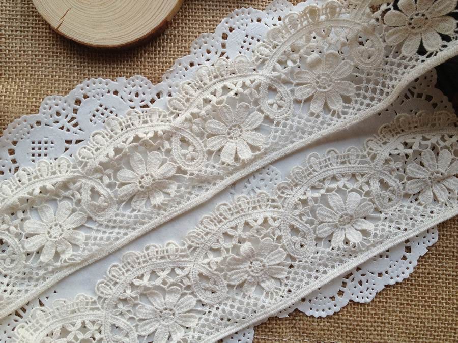 Beige Lace Cotton Lace Trim Beige Flowers Lace Trim Wedding | Etsy