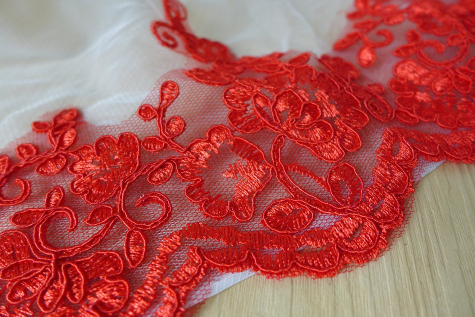 Red Color Alencon Lace Trim for DIY Wedding Veils Sashes - Etsy