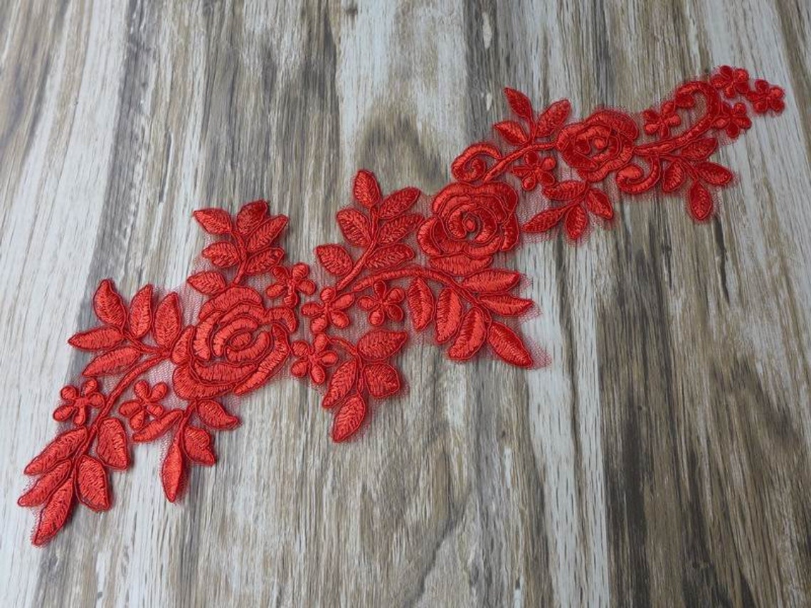 Lace Applique Red Rose Applique Alencon Embroidered Bridal | Etsy