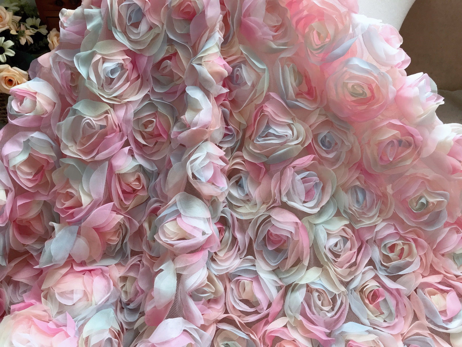 Gorgeous 3D Chiffon Roses Colorful Flower Embroidery Wedding | Etsy