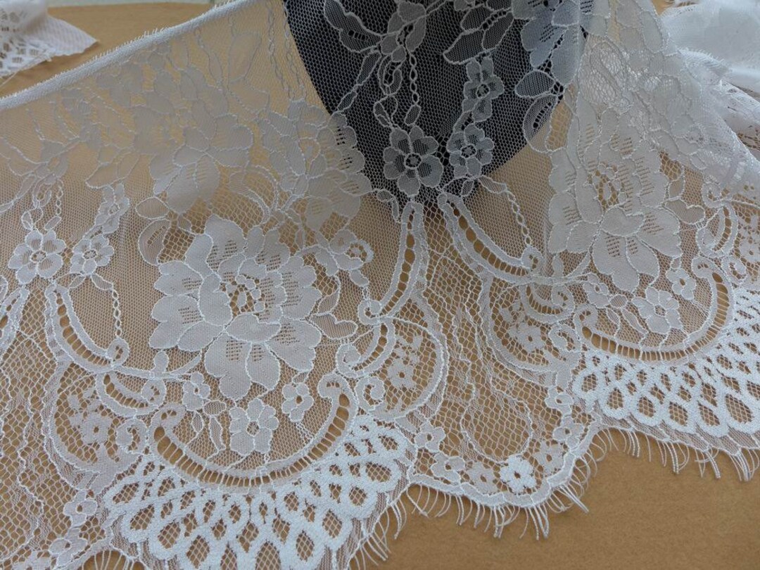 CHANTILLY Rose Lace Trim in White for Wedding, Bridal Cap, Mantilla ...