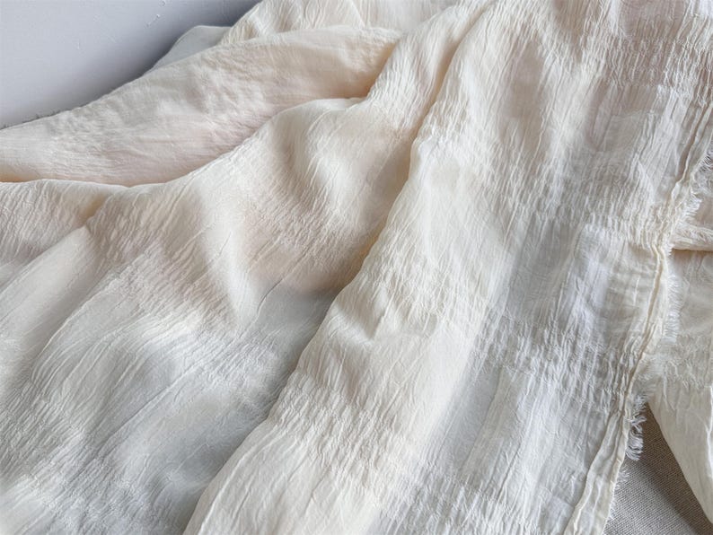 Crinkle Crepe Fabric, Light Peach Ruffled Lace Fabric, Soft Crepe ...