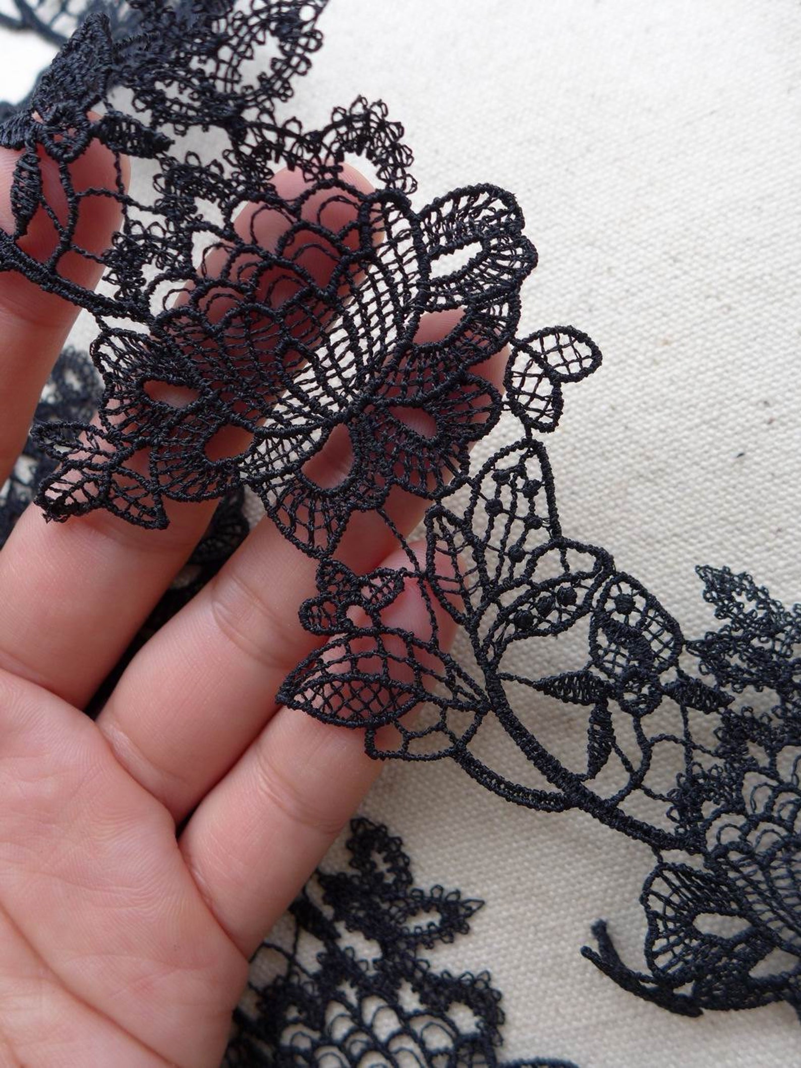 Delicate Black Venice Lace With Rose Applique for Weddings, Headbands ...