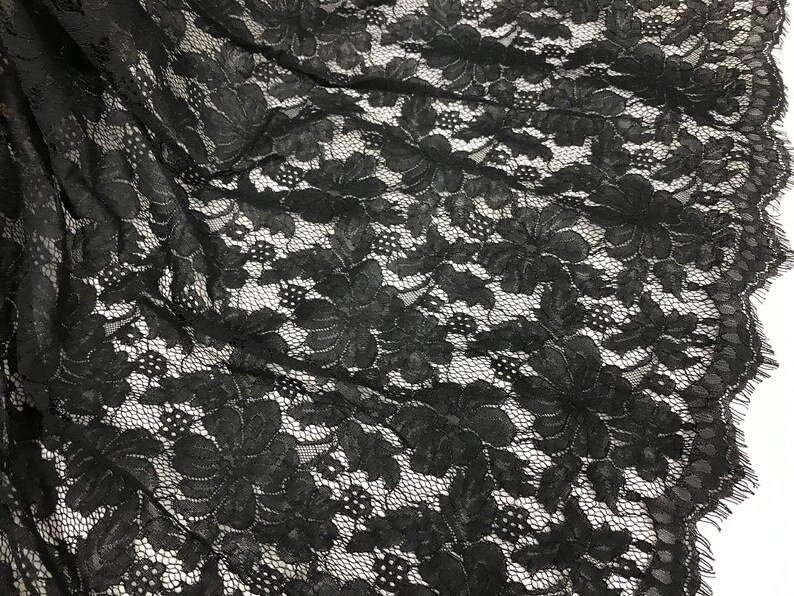 Black Scalloped Fabric Corded Eyelash Lace Fabric Black | Etsy