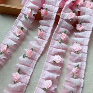 Pink Ruffle Lace, Pleated Trim Lace, Pink Rose Flower Lace for Doll ...