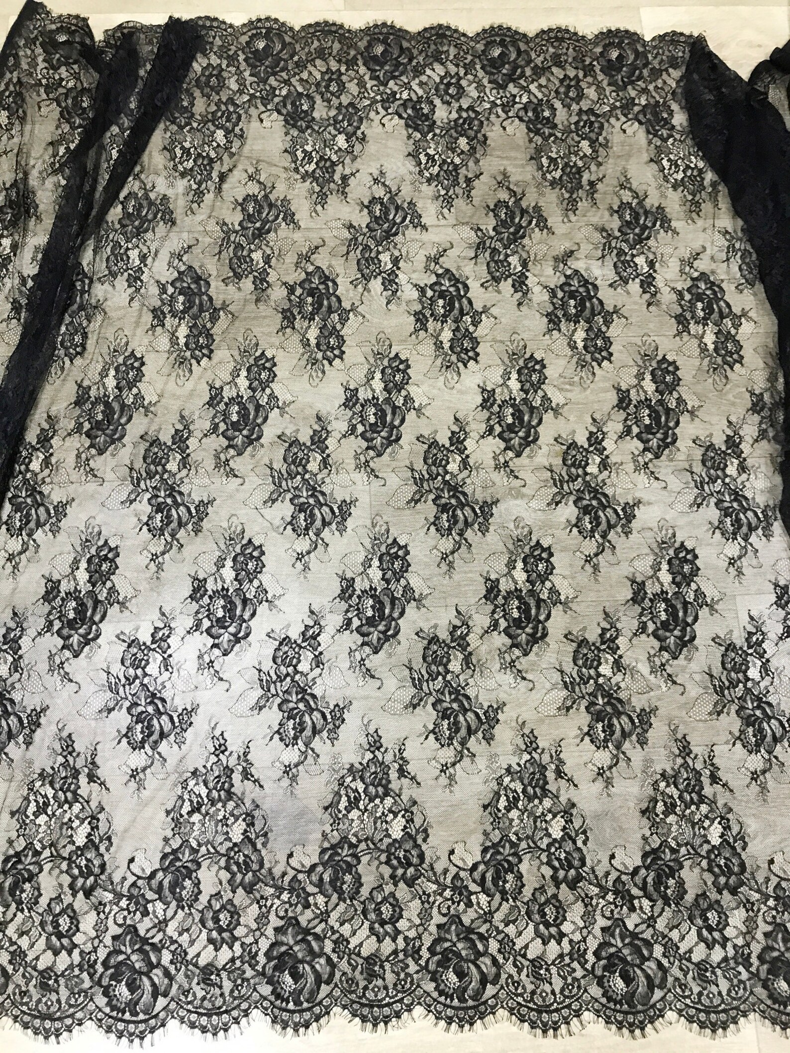 Vintage French Chantilly Lace Fabric Graceful Floral Wedding Fabric ...