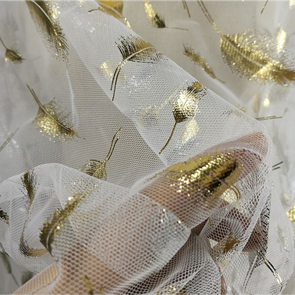 Gold Feather Gilding Lace Fabric Champagne Gold Print Black Etsy