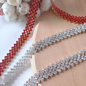 Red / Silver Rhinestone Trim by the Yard, Rhinestone Belt Trim ...