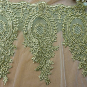 Green Mesh Lace Gold Embroidered Lace Trim for Appliqué, Sewing ...
