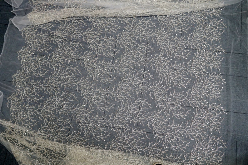 Gorgeous Leaf Embroidered Lace Silver Beading Sequins Fabric | Etsy