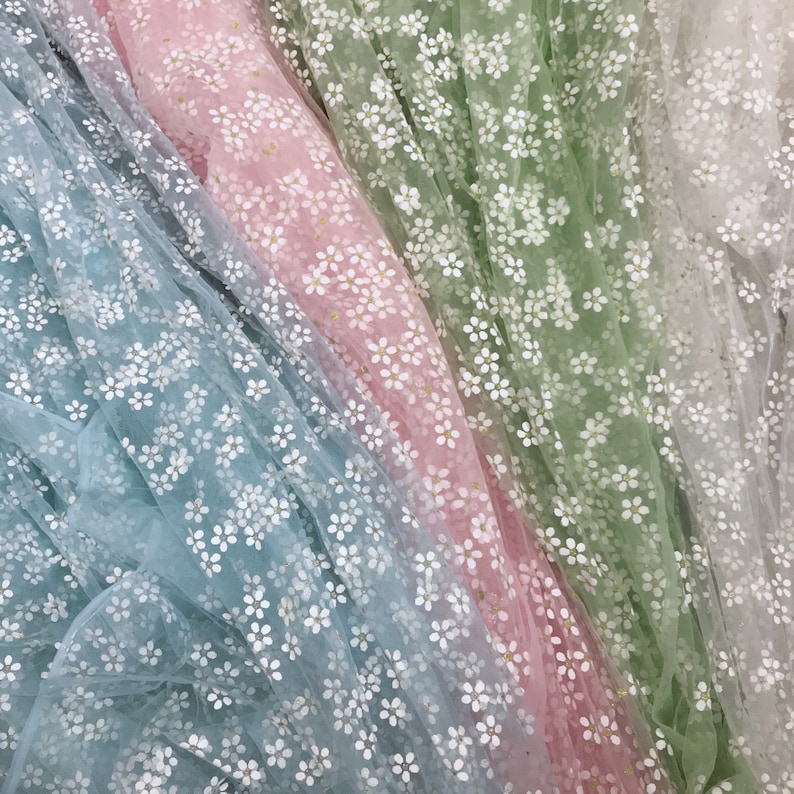 Soft Tulle Floral Printed Fabric, Flower With Glitter Design Tulle ...