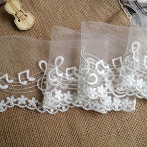 Transparent White Embroidered Lace Trim Musical Notes - Etsy