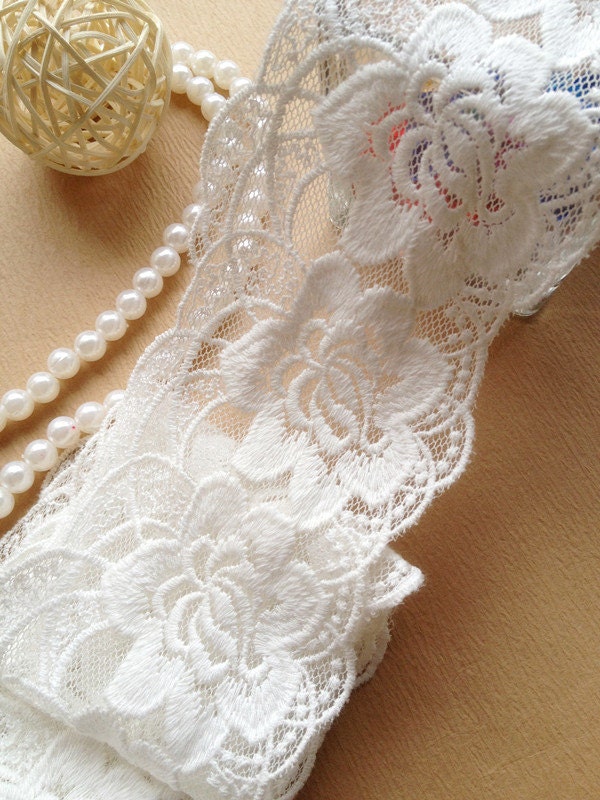 White Rose Lace Embroidered Mesh Lace Trim for Bridal | Etsy