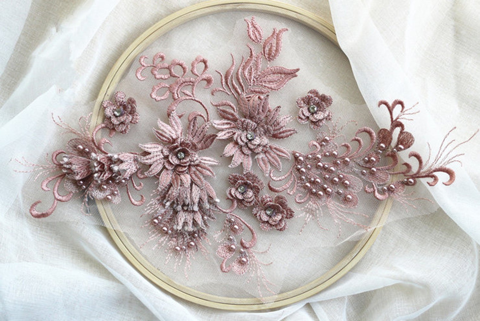3D Flowers Lace Applique Beaded and Embroidered Appliqué | Etsy
