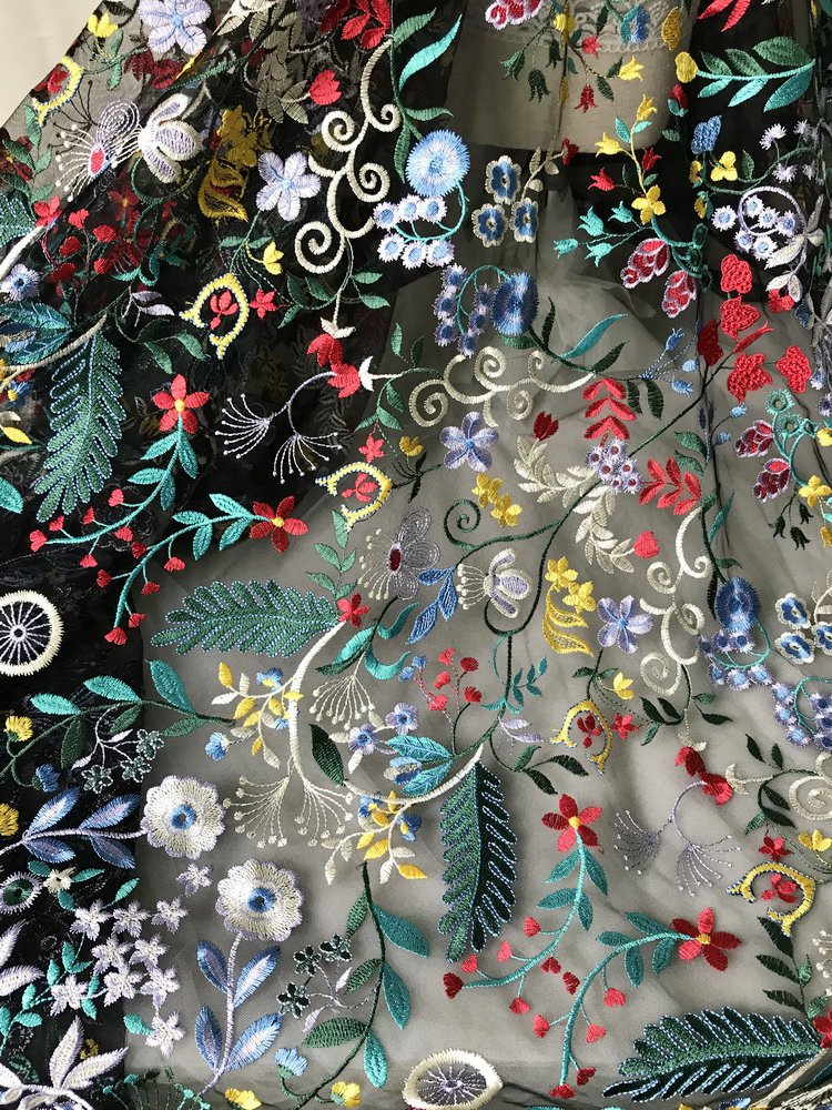 Multicolor Lace Fabric Black Mesh Lace Vivid Floral Leaf | Etsy