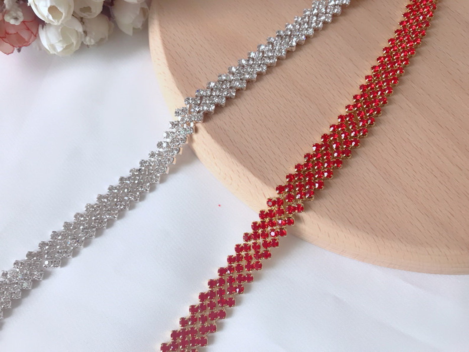 Red / Silver Rhinestone Trim by the Yard Rhinestone Belt | Etsy