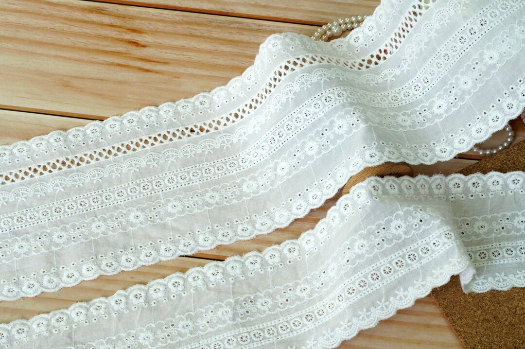 Off White Floral Eyelet Cotton Lace Trimming for Flower Girl Dress ...