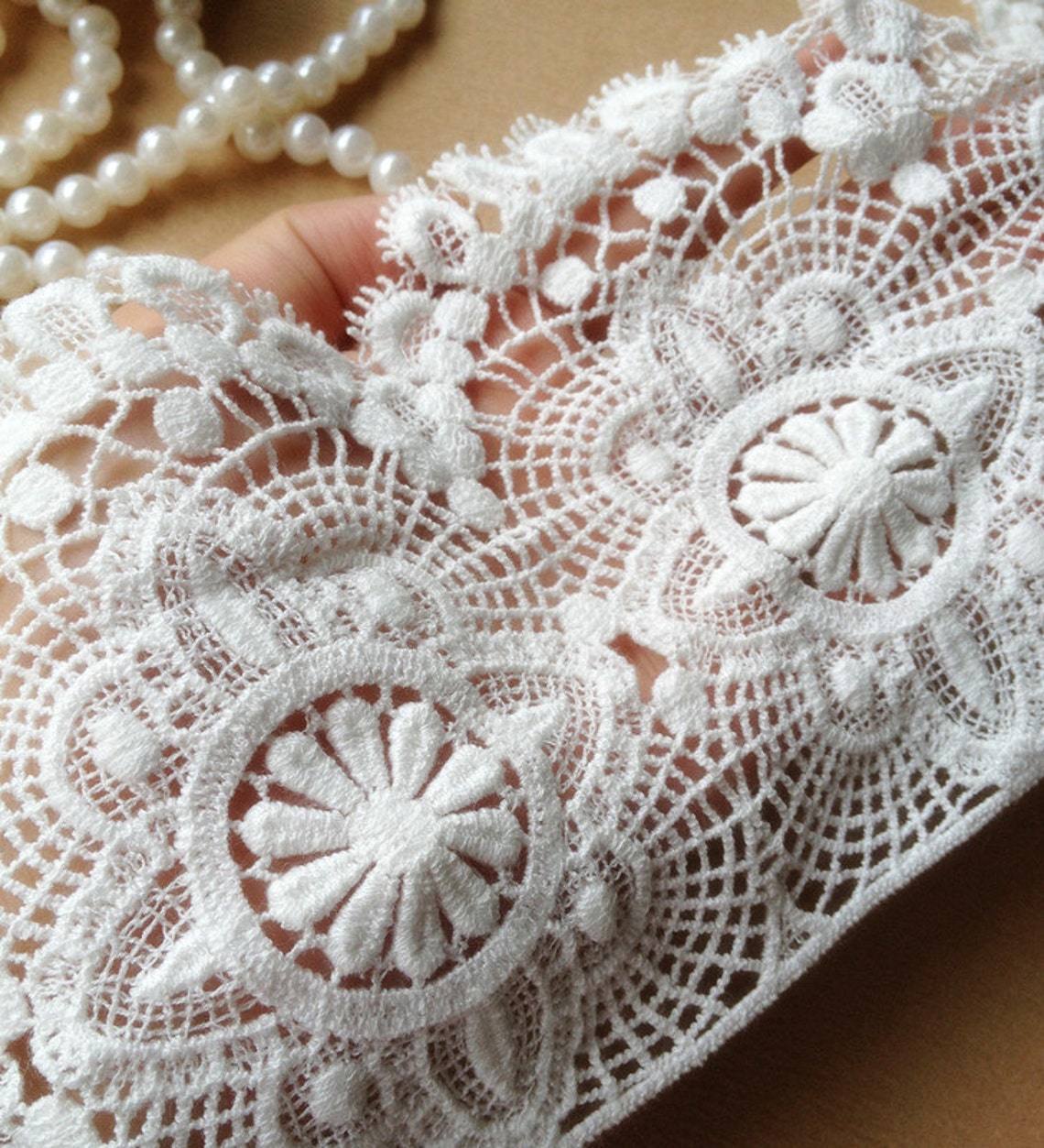 White Venice Lace Cotton Lace Fabric Embroidery Trim - Etsy