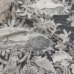 Gorgeous Mushroom Sequin Embroidered Lace Fabric in Champagne for Ball ...