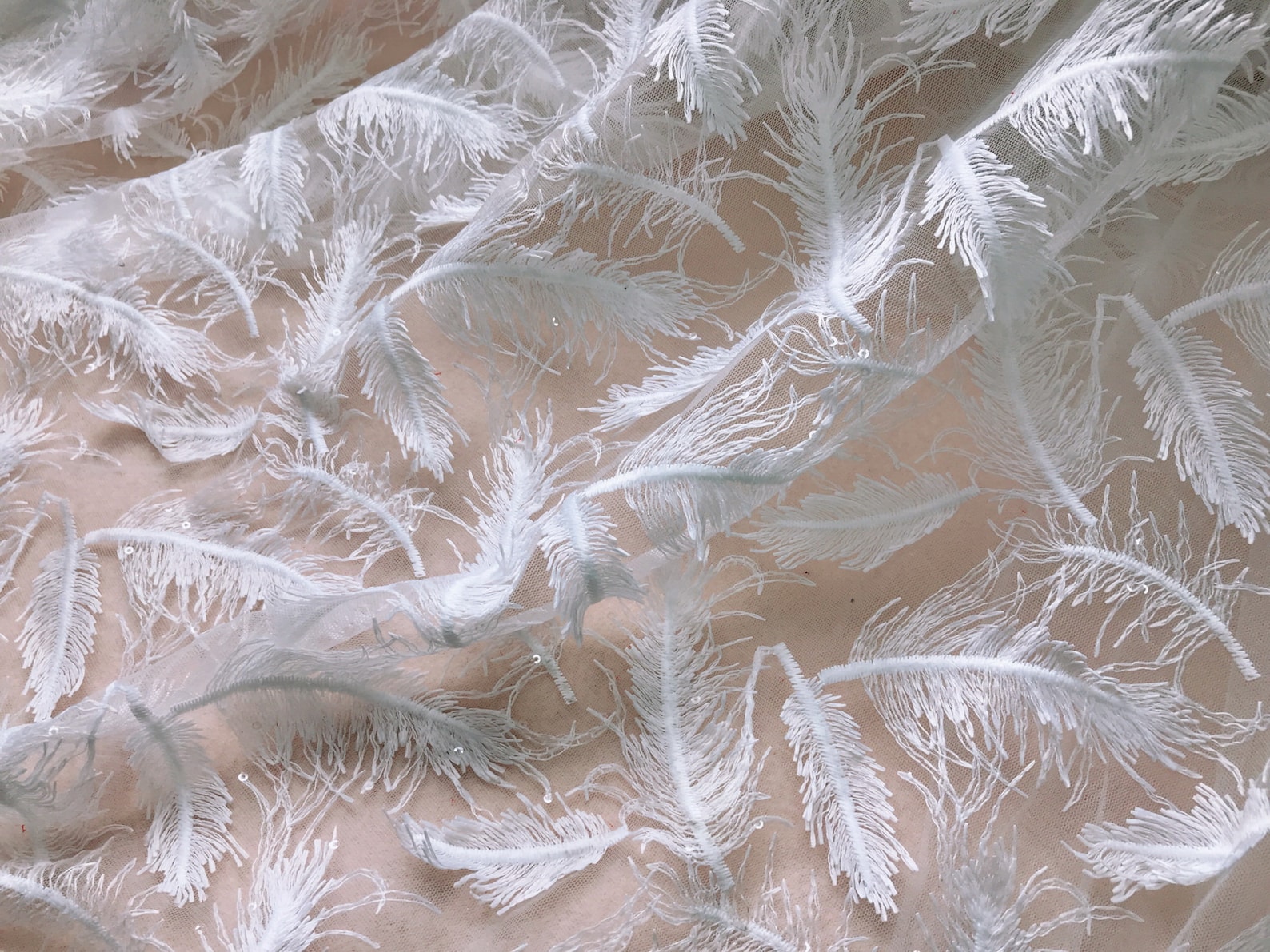 Off White Feathers Lace Fabric With Sequined for Prom Dress, Party ...