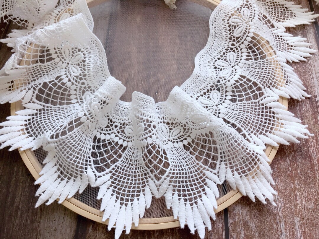 Off White Feather Fringe Lace Trim, Cotton Lace, Retro Sewing Lace ...