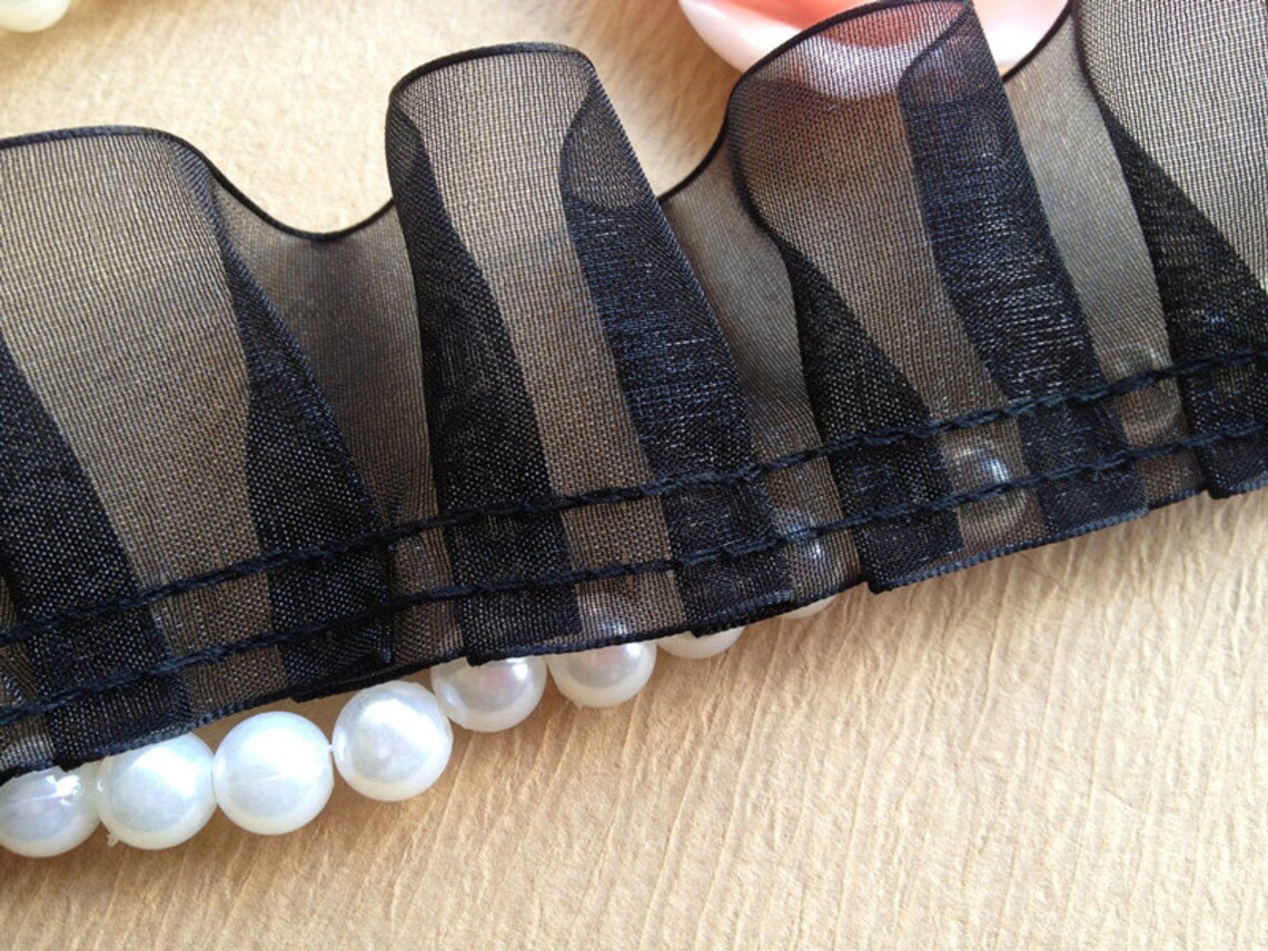 Black Chiffon Lace Pleated Ribbon Black Lace Tape Sewing - Etsy