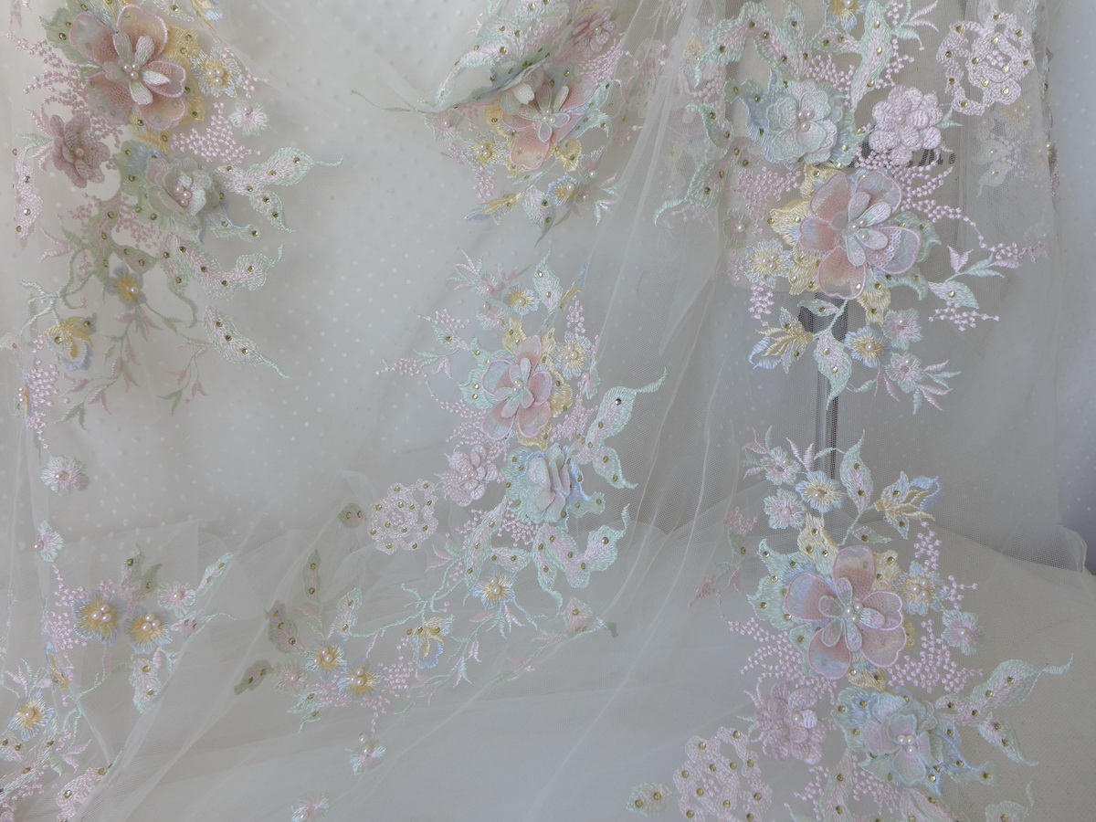 Beaded lace Pastel embroidery sequined fabric off white | Etsy