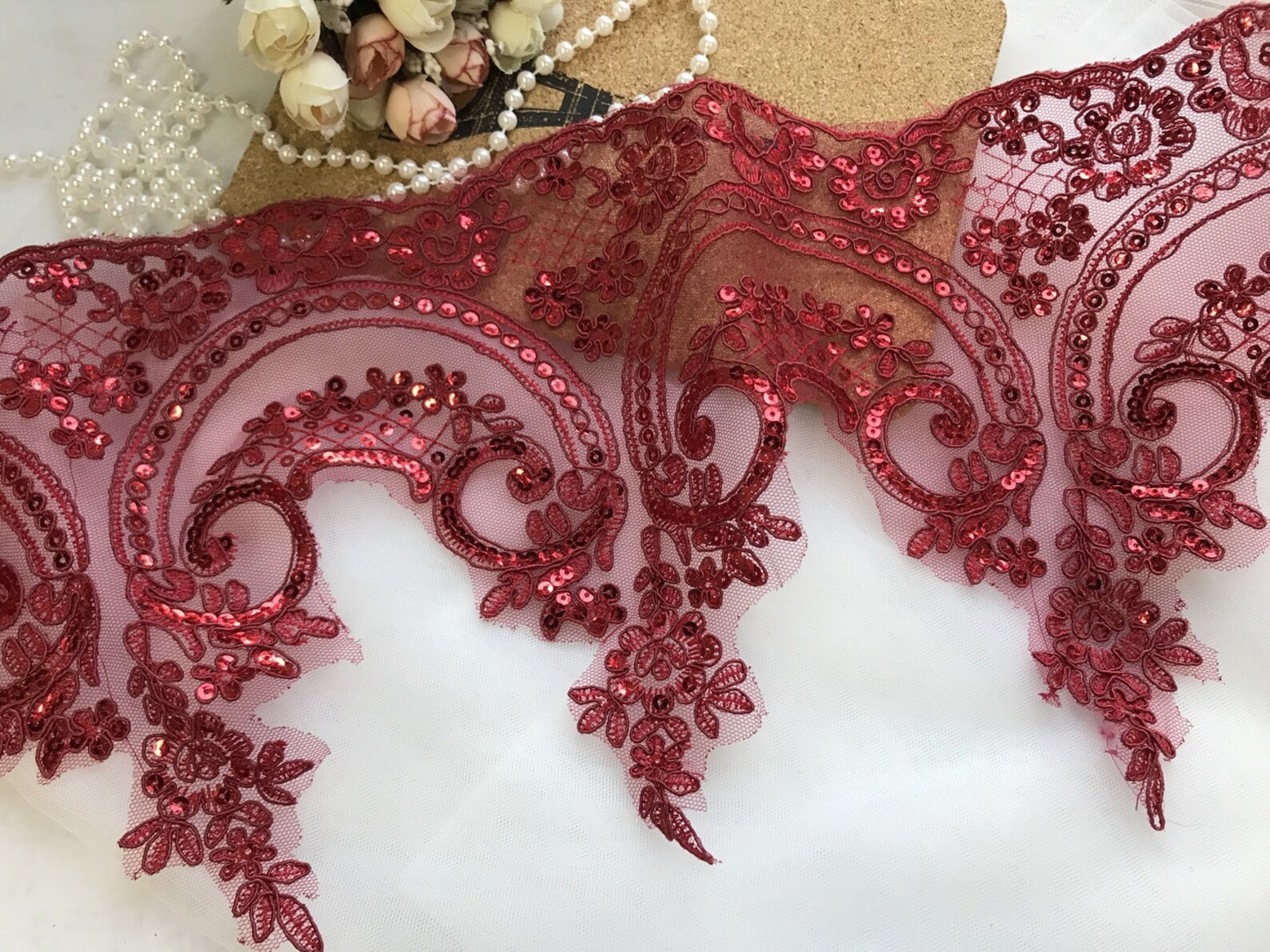 Retro Scalloped Lace Trim Sparkling Sequins Corded Lace for - Etsy